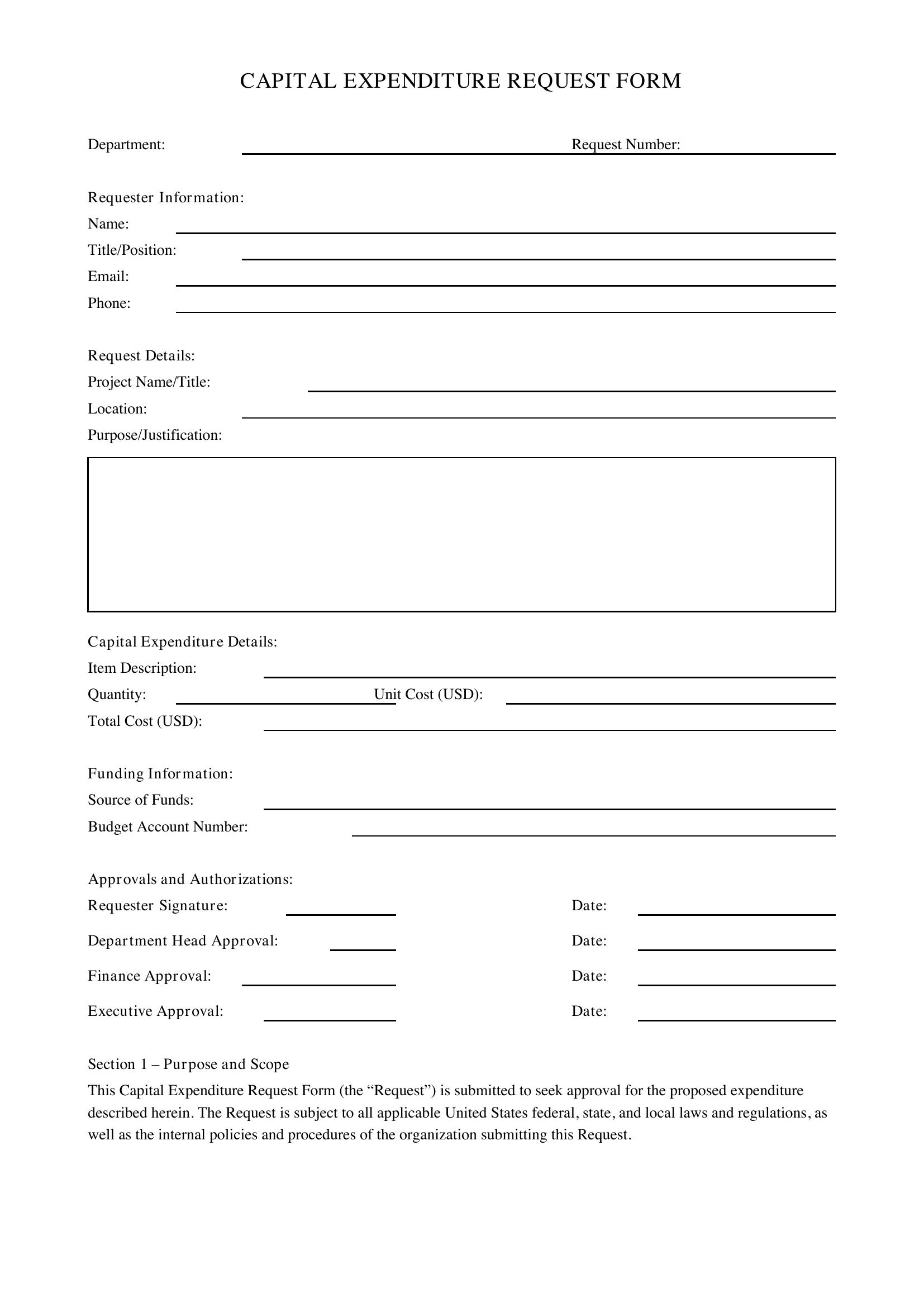 Capital Expenditure Request Form Template - US